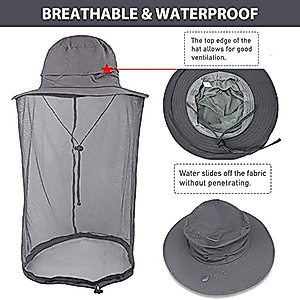 Mosquito Net Head Hat+Bug Jacket M, Sun Hats with Mosquito Netting Face Neck Mask Bucket Hat Cap Protector, Anti Mosquito Netting Suit with Zipper on Hood Ultra-fine Mesh