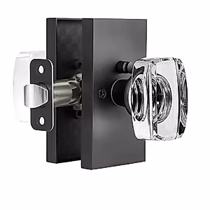 HIEMEY Glass Door Knobs Interior with Lock, Crystal Modern Privacy Door Knob for Bedroom Bathroom, Matte Black