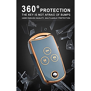 SANRILY Keyless Golden-Edge 3 Button Flip Key Fob Cover for Acura MDX TL TSX ZDX RSX for Honda Civic IX Pilot Accord 8 CRV Jazz HRV Key Case with Leather Keychain Beige