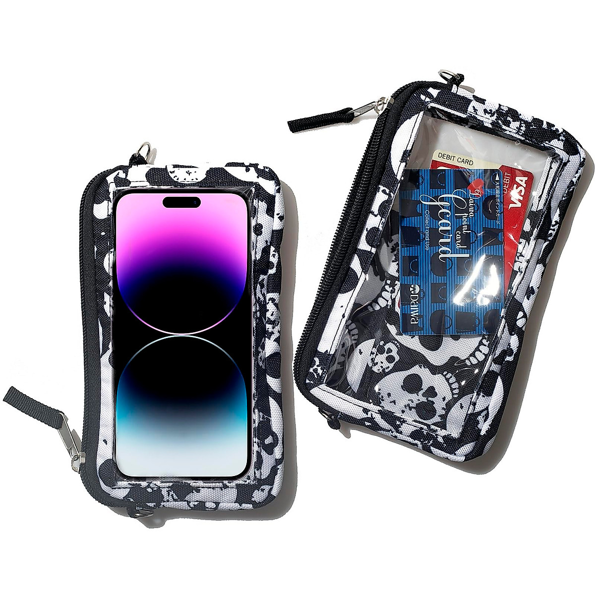 DQL Phone Purses with Crossbody Strap, Small Phone Holder with Interior Pocket for iPhone 15/14/13/12 - Skull Pattern