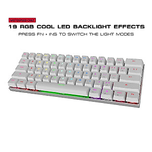 MOTOSPEED 60% Dual-Mode BT5.0/Type-C Mechanical Keyboard, 61 Keys Bluetooth Mechanical Keyboard,Gaming/Office Keyboard for PC/Mac Gamer (Red Switch, White)