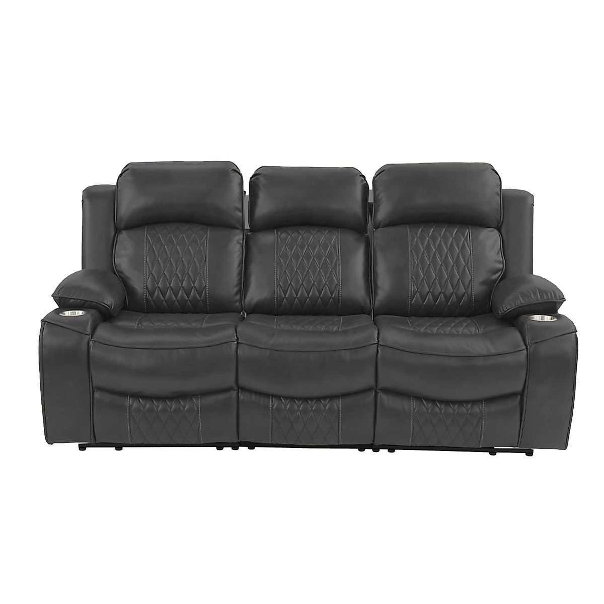 Benjara Seda 80 Inch Power Reclining Sofa, USB Port, Vegan Faux Leather, Charcoal Gray