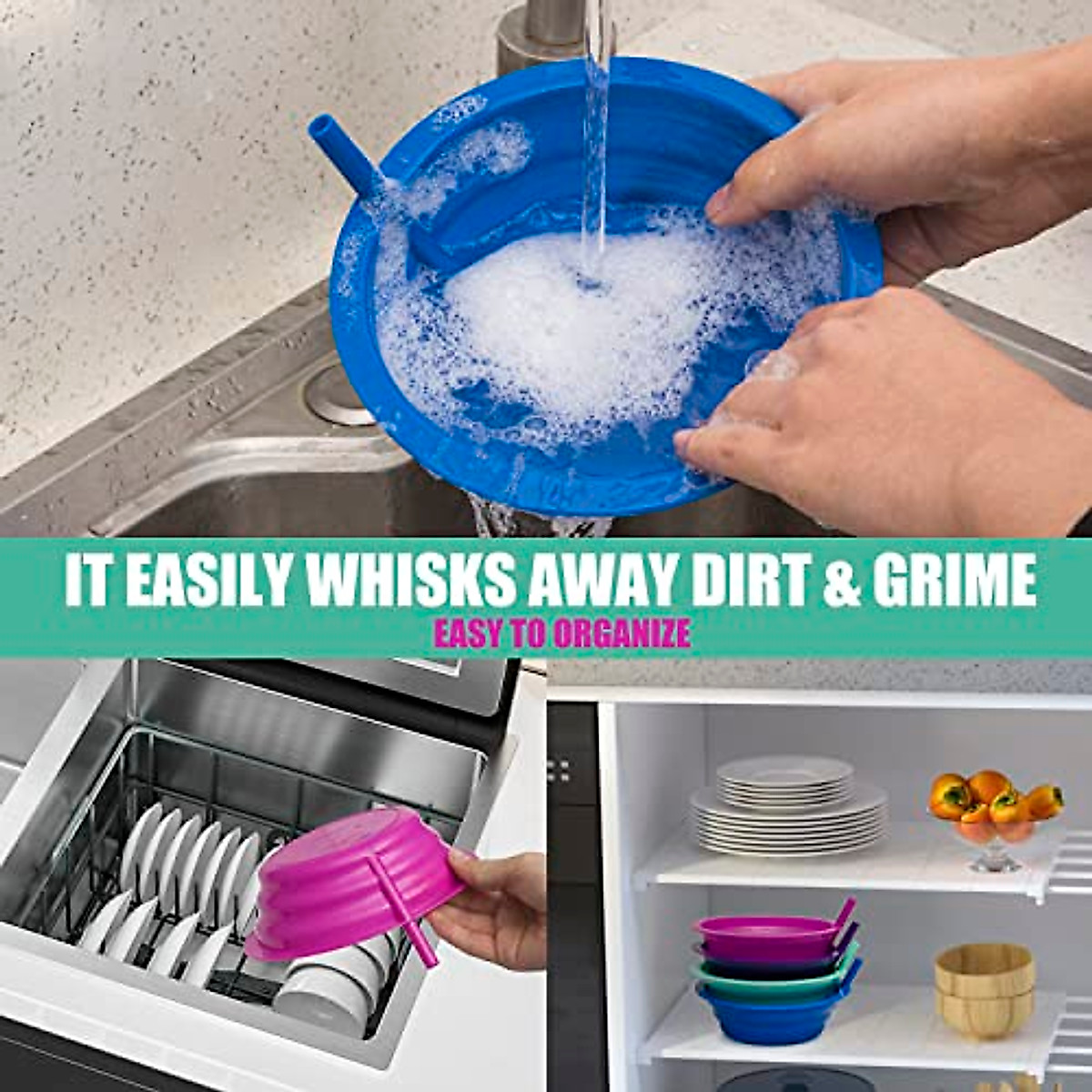 Klickpick Home Soup Cereal Bowls with Straws - Set of 8 Kids Bowls with Built-in Straws - 22 Ounce Toddler Sippy Bowls Dishwasher/Microwave Safe BPA Free