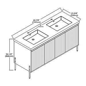 Dowell 60“ Fluted Design Vanity Set – Modern Bathroom Cabinet with Soft-Close Door & Shelf.Glossy White- 0026021V/6122BP