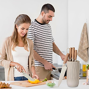 TheTJShop Kitchen Knife Set, TheTJShop 6-Piece Ultra Sharp Kitchen Knife Set with Khaki Block - Professional Anti-Rust Stainless Steel Chef Knifes for Home & Kitchen | Khaki |, 12*12*25cm