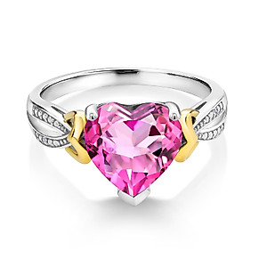 Gem Stone King 925 Sterling Silver and 10K Yellow Gold 10MM Heart Shape Gemstone Birthstone and Diamond Engagement Ring For Women | Available In Size 5, 6, 7, 8, 9