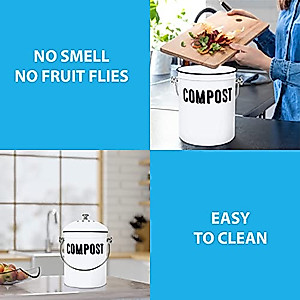 Modern white Farmhouse compost bin for kitchen, indoor compost bin, countertop compost bin with lid and Non smell charcoal Filter.