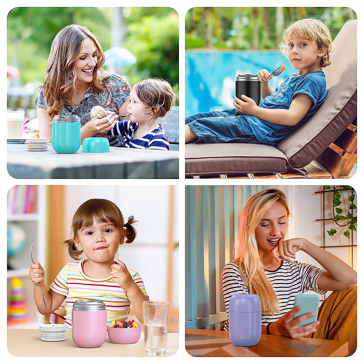 Insulated Food Jar WayEee Vacuum Bento Box Lunch Containers 16 oz for Kids Adults, Stainless Steel Leak Proof Wide Mouth Food Soup Thermos with Spoon Keeps Food Hot Cold for School Travel Picnic -Blue