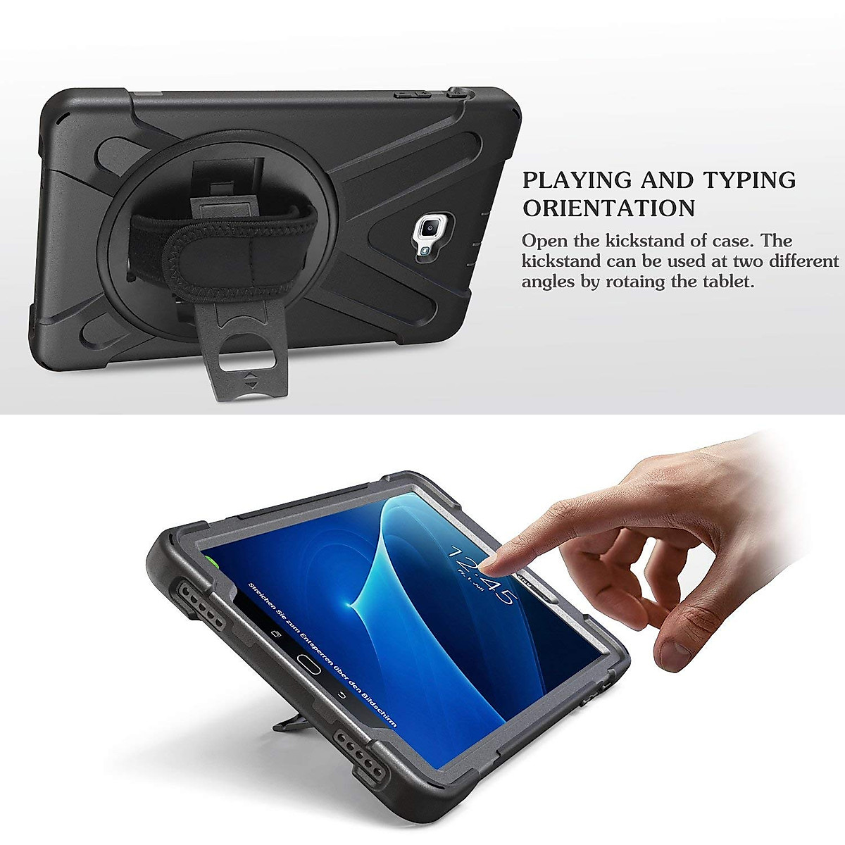 Galaxy Tab A 10.1 P580 2016 Case, KIQ Shockproof Heavy Duty Military Full-Body Protection Kickstand Screen Protector for Samsung Galaxy A 10.1 with S-Pen 2016 SM-P580 & SM-P585 (Shield Black)