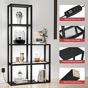 VILICK Display Shelf with LED Light Standing Floor Lamp with Glass Storage Shelves for Collectibles, 5 Tier Tall Corner Shelf Open Curio Cabinet for Living Room, Bedroom, Office, Home Decor