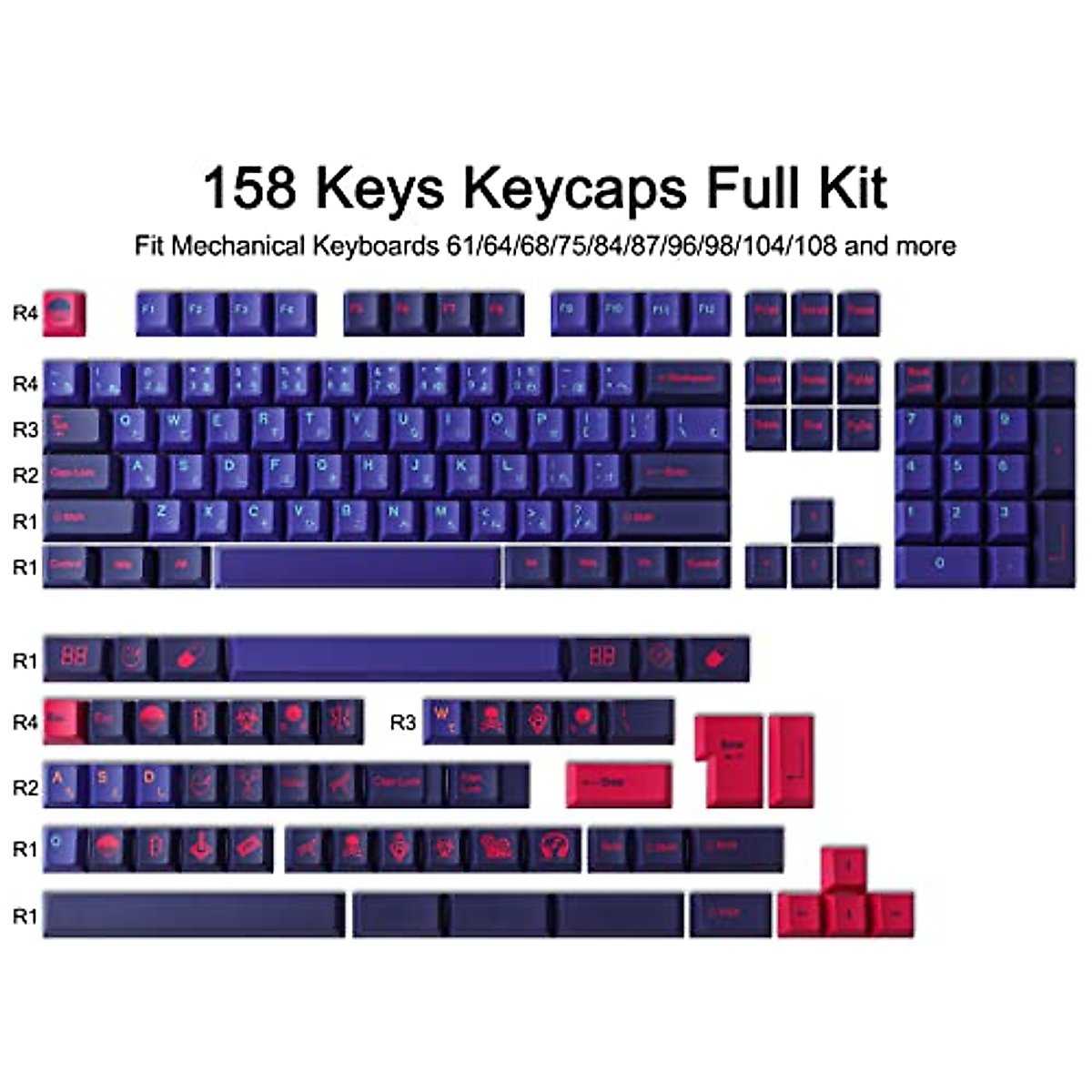 Wunzkii PBT Keycaps 158 Keys Laser Keycaps DYE-Sub Custom Keycaps Cherry Profile for Cherry Gateron MX Switches Mechanical Keyboard US and UK Layouts (6.25U 7U Spacebar)