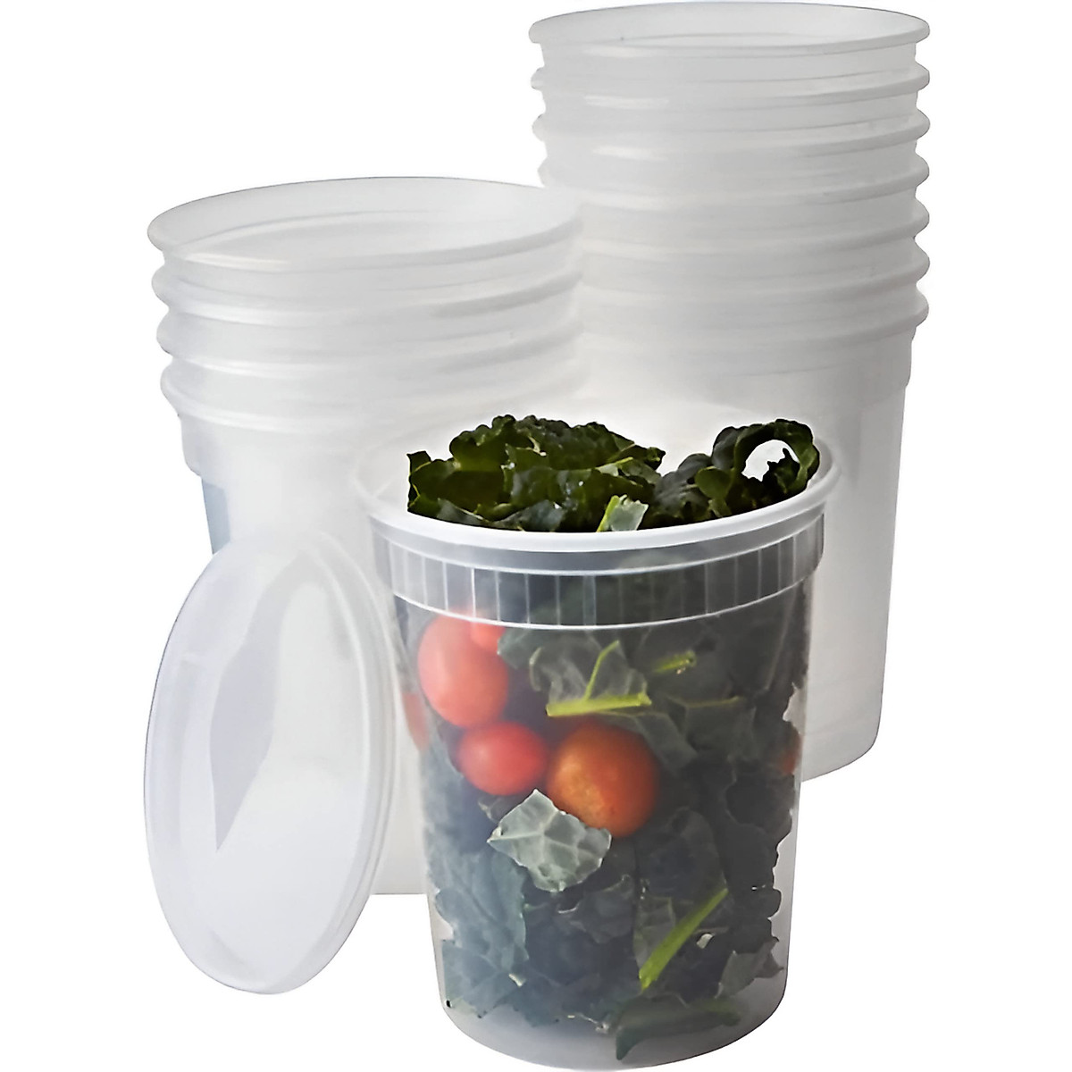 Deli Grade, BPA Free 32oz Plastic Containers with Lids, 12ct. Leakproof, Microwavable Portion Container for To-Go Orders, Food Prep and Storage. Reusable Takeout Cups for Restaurant, Cafe and Catering