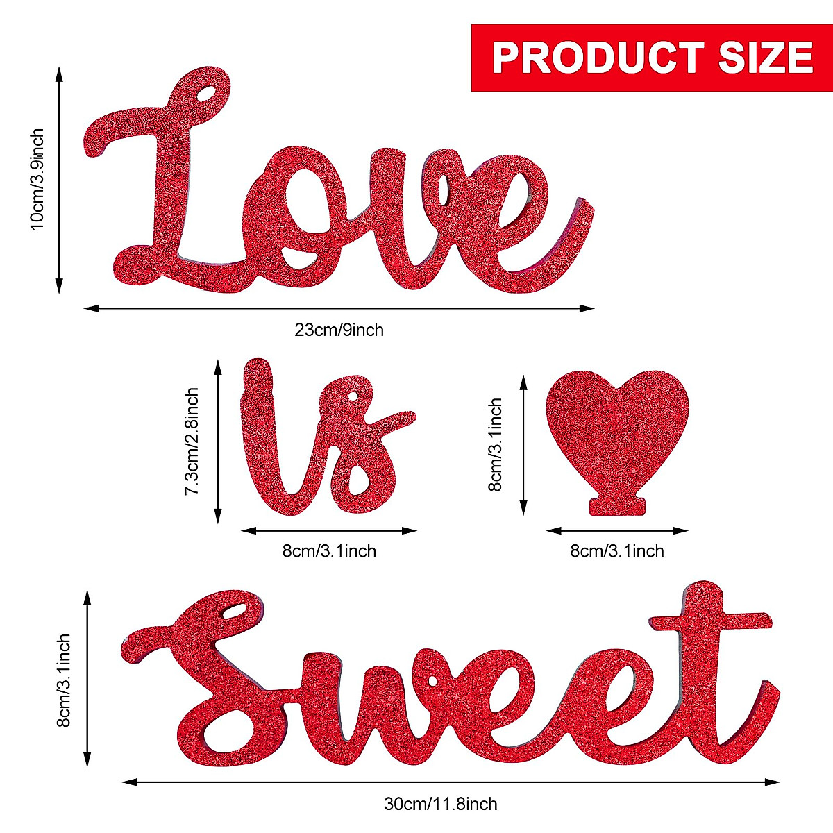 Love is Sweet Wedding Table Decor Wooden Love Sign for Dessert Wedding Sweetheart Table Decorations for Photo Props Wooden Love Letter Table Decorative(Glitter Red)