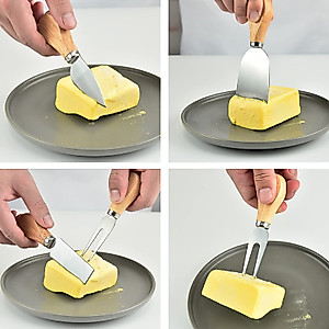 RMAMSCOV Cheese Knife Set, 8 PCS Stainless Steel Cheese Knife with Wood Handle, Butter Knife & Fork Cheese Tools,2 Cheese Knife, 2 Cheese Shaver, 2 Cheese Fork,2 Cheese Spreader