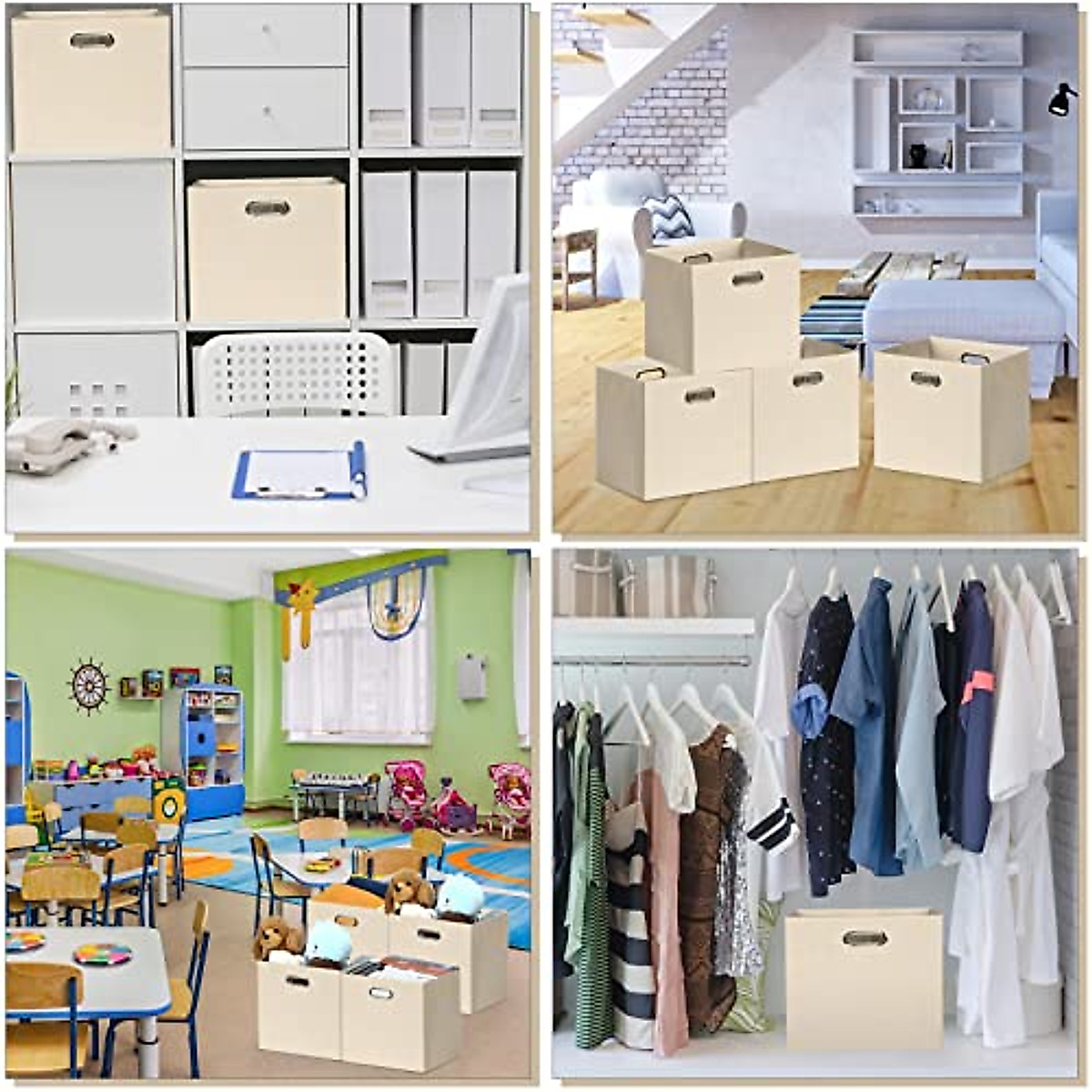 6 Pcs Fabric Storage Cubes 13x13x13 Cube Storage Bins with Metal Handle Collapsible Cube Storage Organizer Bins Basket Storage Square Basket for Organizing Shelf Cabinet Bookcase Boxes (Beige)