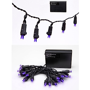 2 Packs of DecoBrite Purple 8ft (2.4m) 20 ct Battery Operated Halloween String Lights with Timer Indoor Outdoor Two Mode Functions on Black Wire for Small Spaces Wreath Room Window Decorations