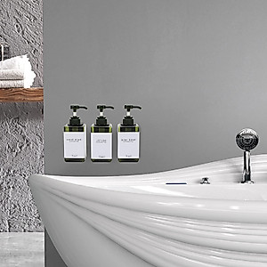 GOYISEE Shampoo and Conditioner Dispenser for Shower Wall 3 Chamber - Drill Free Square Shower Soap Dispenser Wall Mount with Waterproof Labels (3 Bottles 3 Wall Mounts-Green)