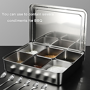 Aulin 304 Stainless Steel Divided Serving Tray with Lid - Charcuterie Snack Box Container with 6 Removable Compartments, Food Storage, Snack Platters Organizer for Candy, Chips, Nuts, Condiments