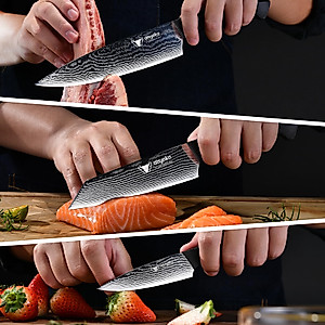 aisyoko 8C Damascus Knife Set 3PC Chef Knife,Kitchen knife,paring knife,High Carbon Stainless Steel,Ergonomic Full Tang ABS Anti-Skid Handle,Professional Japanese Cooking Knife with Luxury Gift Box