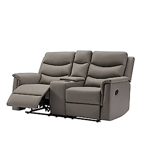 Verfur 2 Pieces Sets for Living Room,Manual Reclining 3 Seater Couch and Loveseat with Center Console and 4 Cupholders, PU Leather Home Theater Seating Motion Sofa & Couces RV Furniture, Grey