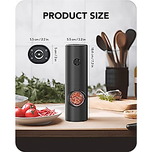 Sangcon Automatic Salt and Pepper Grinder Set, Battery Operated Black Pepper Grinder(without Battery), Kitchen Gadget with White Led Light, Adjustable Coarseness, One-handed Operation, 2 Pack