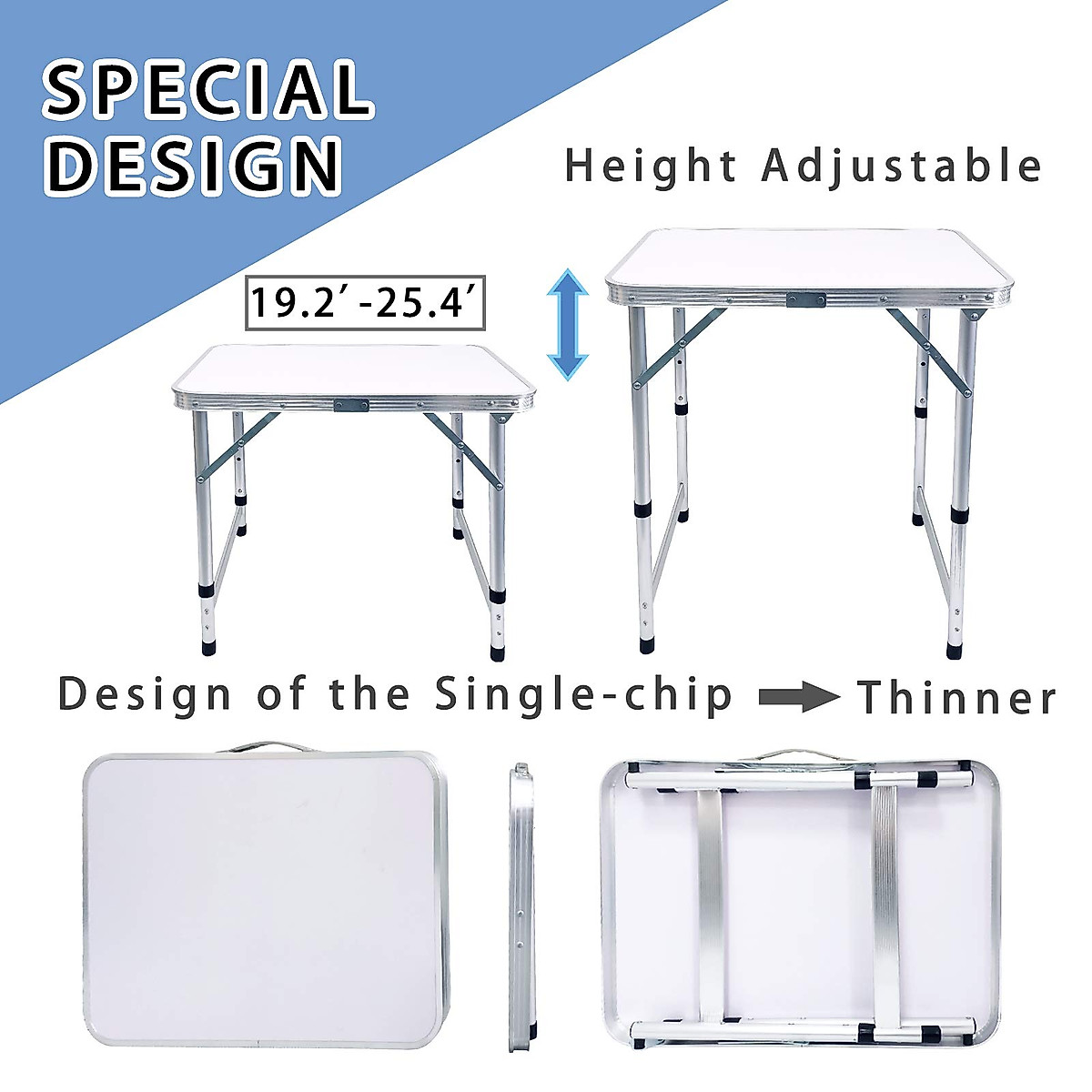 Camp Field Aluminum Folding Small Picnic Table, Adjustable Height Lightweight Portable Camping Table for Picnic Beach Outdoor Indoor (Medium)