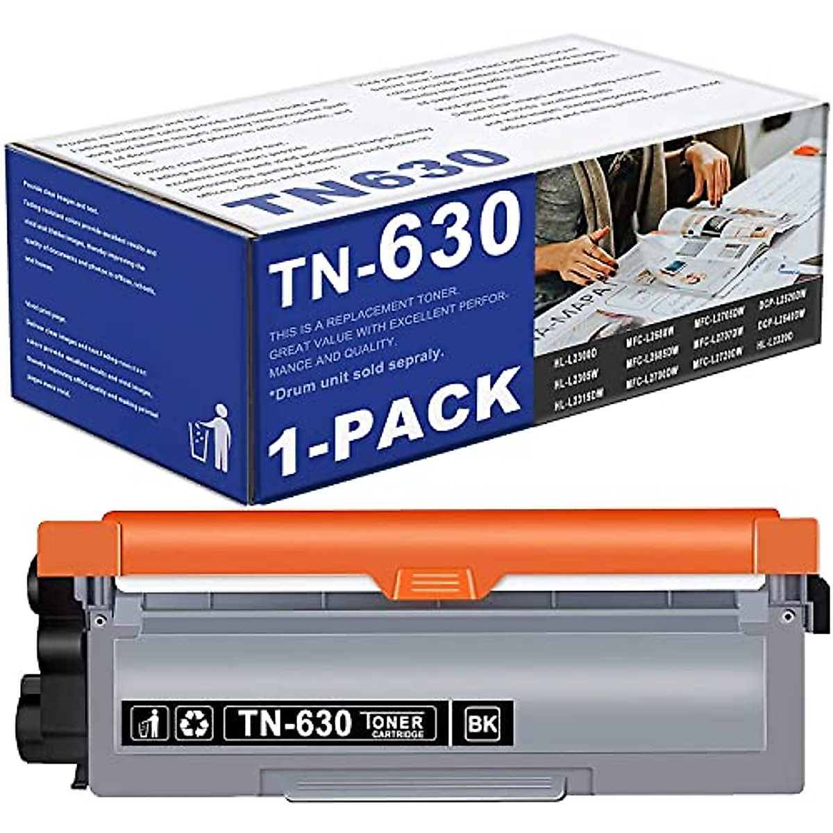 INDIUPRINT 1 Pack TN630 TN-630 Black Toner Cartridge Replacement for Brother HL-L2300D L2305W L2315DW L2320D L2340DW L2360DW L2380DW MFC-L2680W L2685DW L2740DW DCP-L2520DW L2540DW Printer Toner.