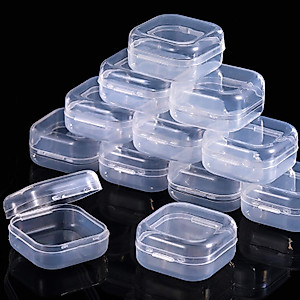 SATINIOR 12 Pack Clear Plastic Beads Storage Containers Box with Hinged Lid for Beads and More(1.37 x 1.37 x 0.7 Inch)
