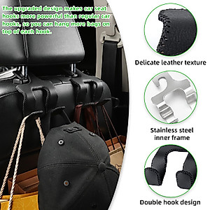 Kewucn Upgraded Car Seat Headrest Hook, Durable Leather Auto Back Seat Hangers Storage Organizer, Universal Vehicle Interior Accessories for Hanging Purses, Umbrellas, Bags, Coats (Black)