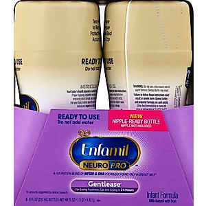 Enfamil Gentlease Ready to Feed Baby Formula, Eases Gas, Fussiness, Crying & Spit-up in 24 Hours, Ready to Use 8 Fl Oz, Pack of 6, Total 48 Fl Oz