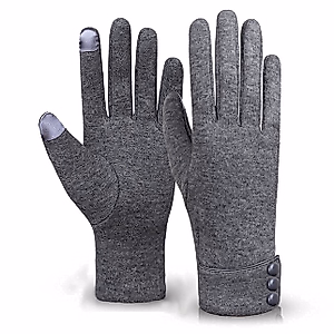 Tomily Womens Touch Screen Phone Fleece Windproof Gloves Winter Warm Wear (Gray)