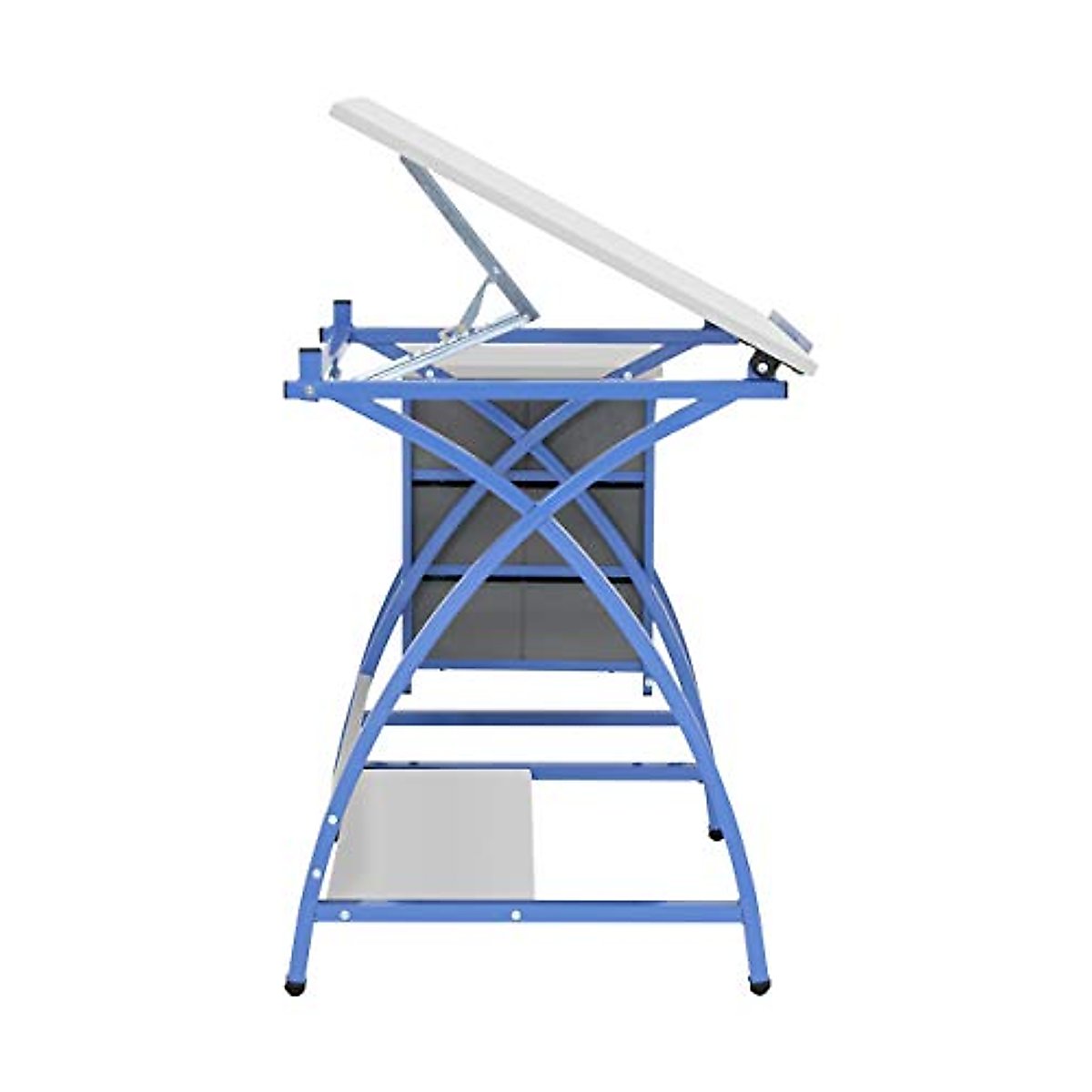 SD STUDIO DESIGNS 2 Piece Comet Center Plus, Craft Table and Matching Stool Set with Storage and Adjustable Top, 50"W x 23.75"D x 29.5"H, Blue/White