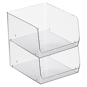 mDesign Wide Stackable Plastic Food Storage Organizer Bin Basket with Open Front for Household Kitchen Cabinets, Pantry, Offices, Closets, Bedrooms, Bathrooms - 10.2" Wide, 2 Pack - Clear