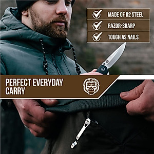 Holtzman's Gorilla Survival 'Straightback' Folding Knife featuring D2 Steel Blade and G10 Tactical Handle in Gift Box Set (Silver+Black)