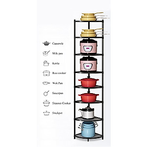 ZIGAMA 8-Tier Kitchen Pot Rack, Cookware Stand Storage Organizer ，Multi-Layer Corner Shelf Stand Metal Shelves for Kitchen