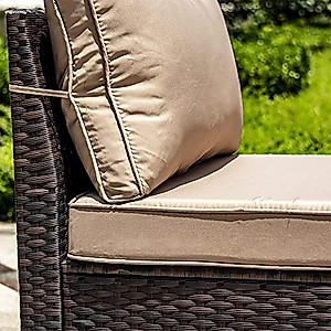 Grezone Patio Outdoor Furniture 13 Piece Set, All Weather Wicker Rattan Sofa for Backyard Lawn, Poolside Deck with Washable Cushions and Glass Coffee Table, Beige