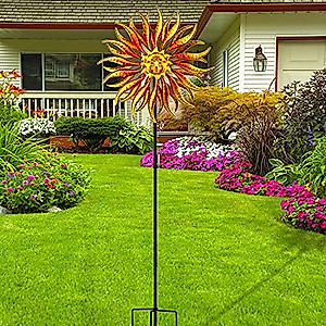 Fawgold Wind Spinner Outdoor Metal Sun Wind Sculpture Spinners for Yard Patio Lawn Garden Decoration 75 inches Double Windmill 360 Degrees Swivel Spinner with Metal Stake