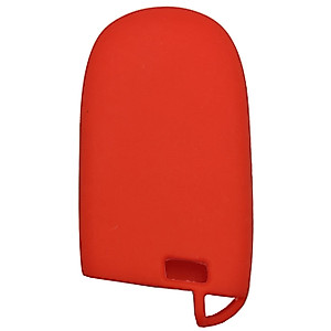 Silicone Smart Key Fob Skin Cover Case Protector 5 Buttons Keyless Jacket Remote Bag Fit for Jeep Grand Cherokee Dodge Challenger Charger Dart Durango Journey Chrysler 300 (Black with Red + Red)