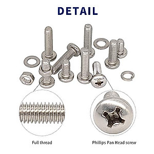 HEMEI 480Pcs M3 Phillips Pan Head Bolt Screws,Phillips Drive,Full Thread 304 Stainless Steel Precise Metric Machine Screws Assortment Kit with Nuts Flat Washers Lock Washers and Storage Case