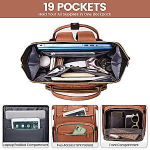 LOVEVOOK Laptop Backpack for Women,15.6 Inch Professional Womens Travel Backpack Purse Computer Laptop Bag Nurse Teacher Backpack,Waterproof College Work Bags Carry on Back Pack with USB Port,Orange