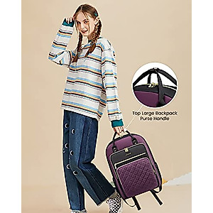 LOVEVOOK Laptop Backpack Purse for Women, 15.6" Laptop Bag for Travel with USB Port, Water Resistant Lightweight Daypacks for College Work Business, Nurse Teacher Computer Bags, Purple Black