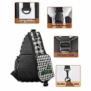 Gsypo Sling Backpack, St. Patrick's Day Lucky Of The Irish Black Buffalo Plaid Waterproof Lightweight Small Sling Bag, Travel Chest Bag Crossbody Shoulder Bag Hiking Daypack for Women Men