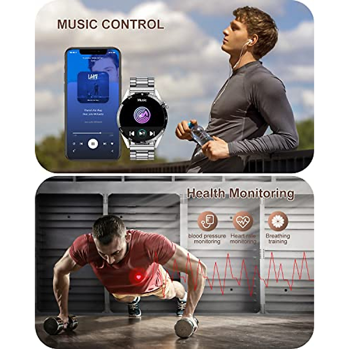 LIGE Smart Watch for Men Bluetooth Call Answering, Fitness Tracker Watch with Heart Rate/BP/Sleep Monitor Step Counter, 2023 1.3'' HD Full Touch Screen Waterproof Smartwatches for iPhone Android