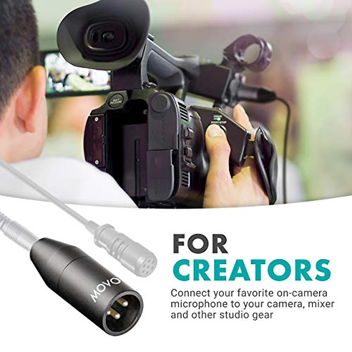 Movo F-XLR 3.5mm to XLR Microphone Adapter - 3.5mm Female TRS to XLR Male Connector for Camcorders, Recorders, Mixers