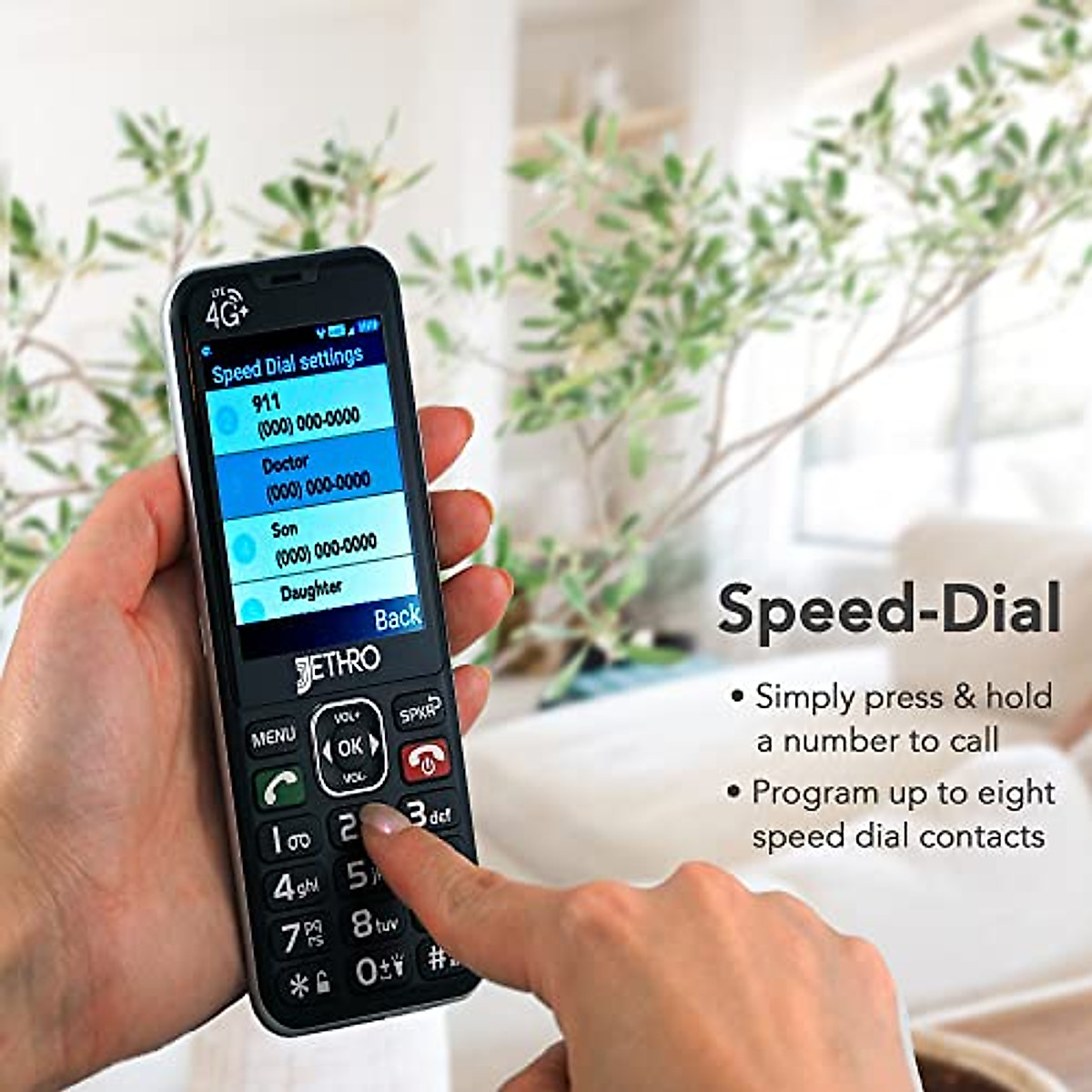 Jethro SC490 4G LTE Cell Phone for Seniors with Prepaid Minutes