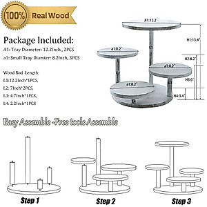 Wood Tiered Serving Trays, Wooden Display Stand Tiered Tray Stand Dessert Tray for Party, Round Serving 4 Tier Cupcake or Cake Tower Stand for Entertaining (Washed White)