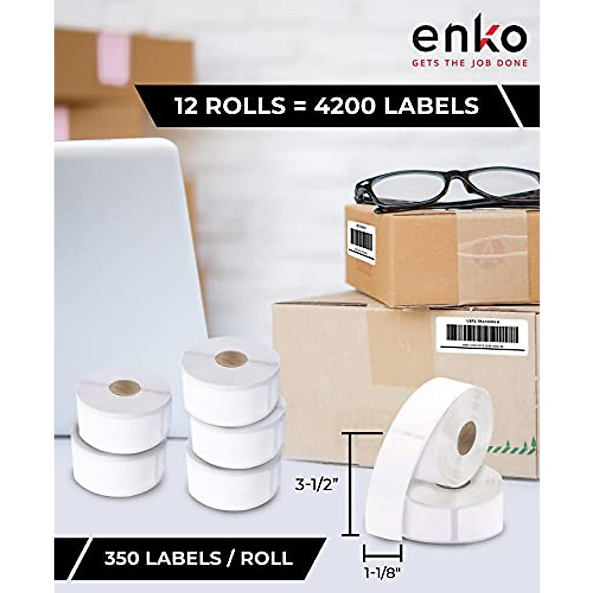 enKo Compatible for Dymo Labels 30252 (1-1/8 x 3-1/2") Label for Dymo Labelwriter 450 Turbo Printer - Barcode Address Labels (12 Rolls, 4200 Labels)