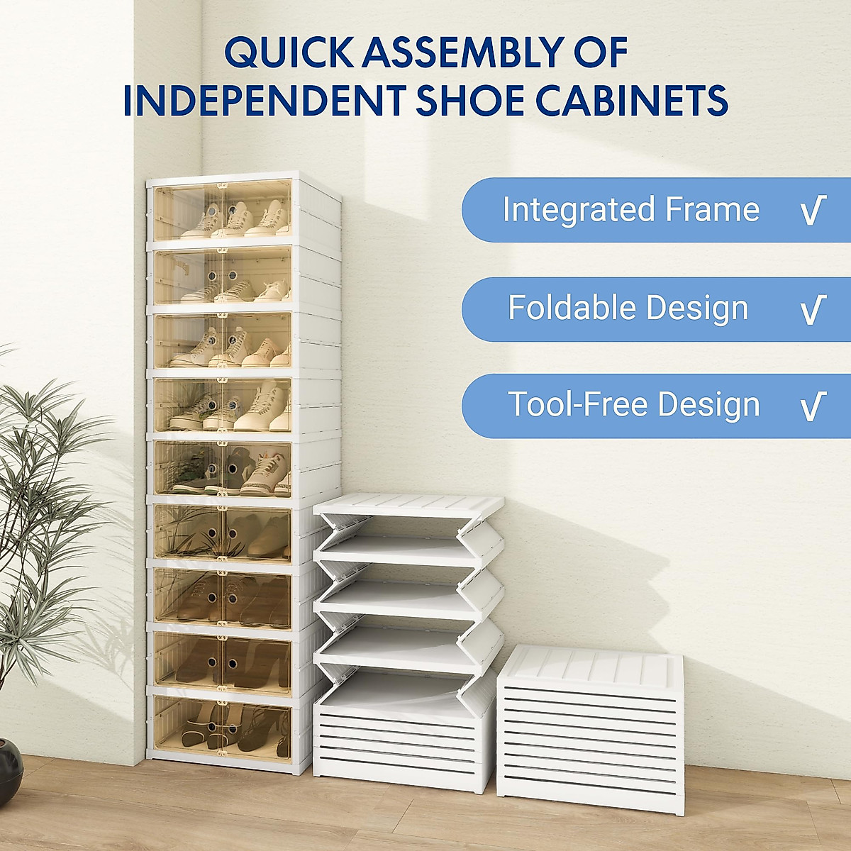 FLEXIMOUNTS Shoe Rack Organizer Storage Box 9 Tiers-18 Pairs, Portable Folding Shoe Rack for Closet Entryway, Collapsible Shoe Cabinet with Magnetic Clear Door for Front Door Entrance