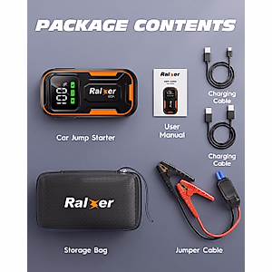 RALXER 1600A Peak 15200mAh Portable Car Jump Starter, Jump Starter Battery Pack (Up to 7.5L Gas or 6.0L Diesel Engine), 12V Battery Jump Starter with Type C-C PD60W (Input/Output) and LED Display