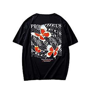 SOLY HUX Men's Letter Print Mock Neck Short Sleeve Tee T Shirts Casual Summer Tops Black L